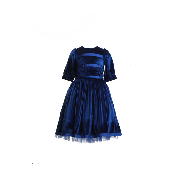 Velvet Party Dress, Blue - Kids Girl Clothing Dresses - Maisonette