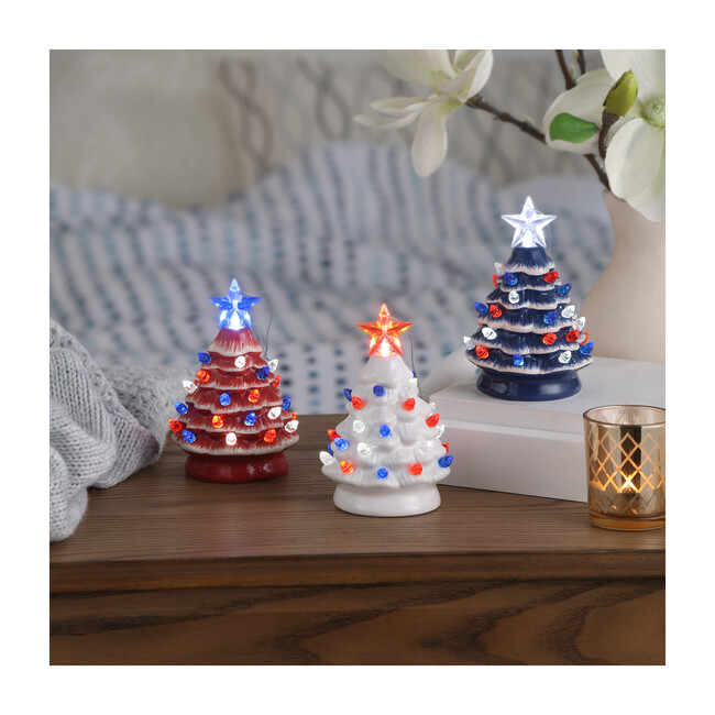 Set of 3 Mini Lit Patriotic Nostalgic trees - Home Seasonal Accents ...