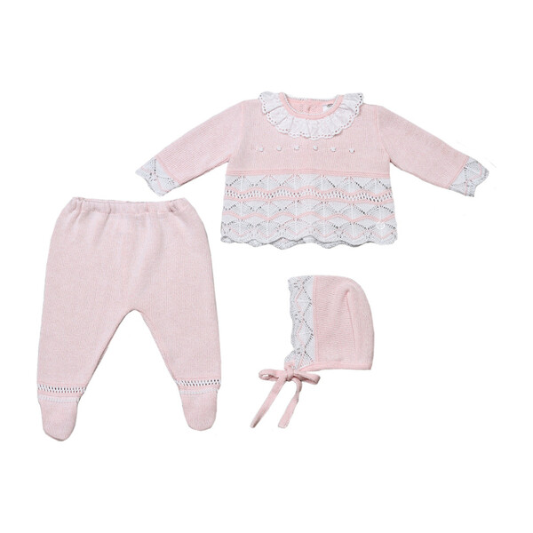 Knitted 3-Piece Set, Pink - Baby Girl Clothing Tops - Maisonette