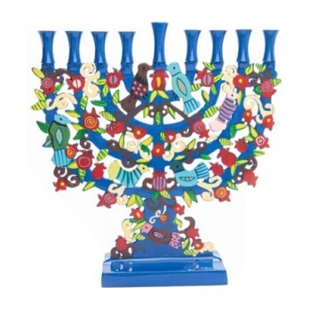 Pomegranate + Birds Menorah, Blue - Home Seasonal Hanukkah - Maisonette