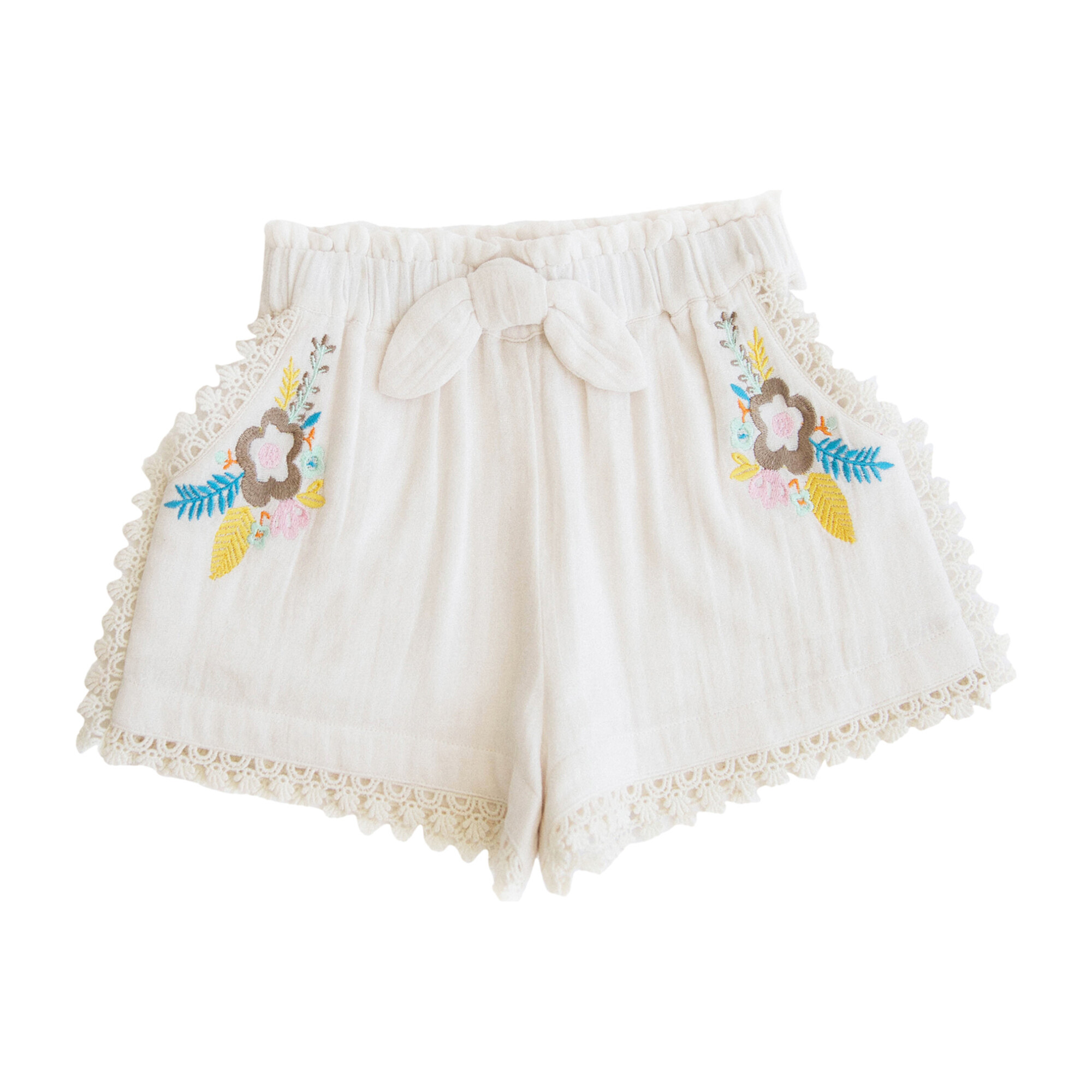 Shorts, Ecru Embroidery - Kids Girl Clothing Shorts - Maisonette
