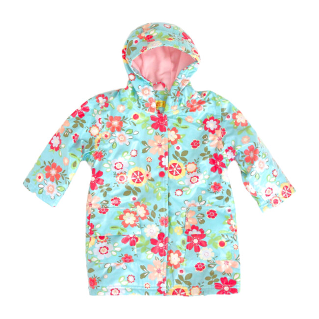 Raincoat with Lining, Blue Floral - Kids Girl Clothing Outerwear ...