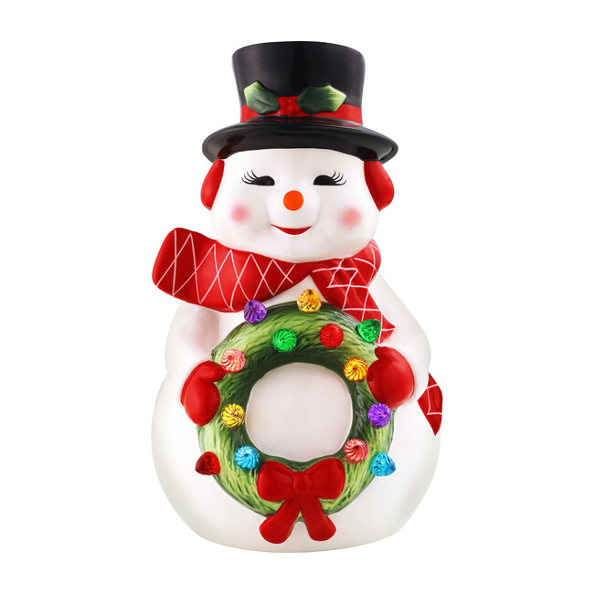 12" Lit Nostalgic Ceramic Figure, Snowman - Home Seasonal Accents ...