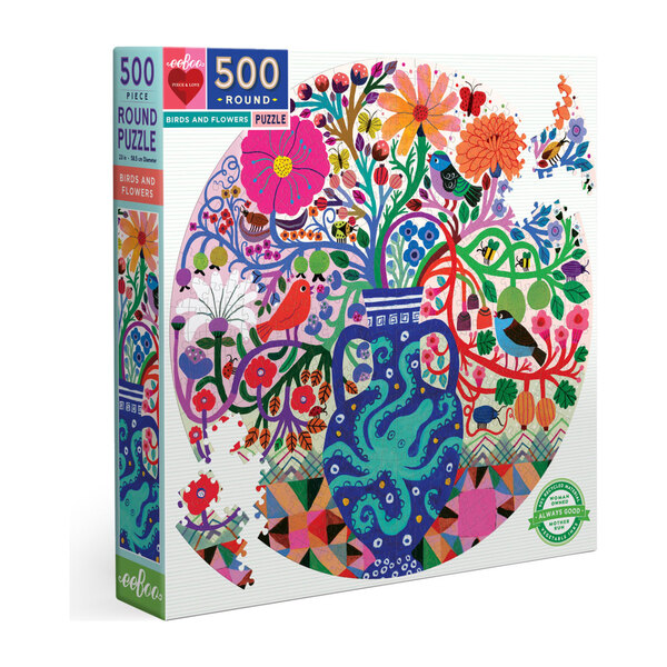 Birds & Flowers 500 Piece Round Puzzle - Play Learning Puzzles - Maisonette