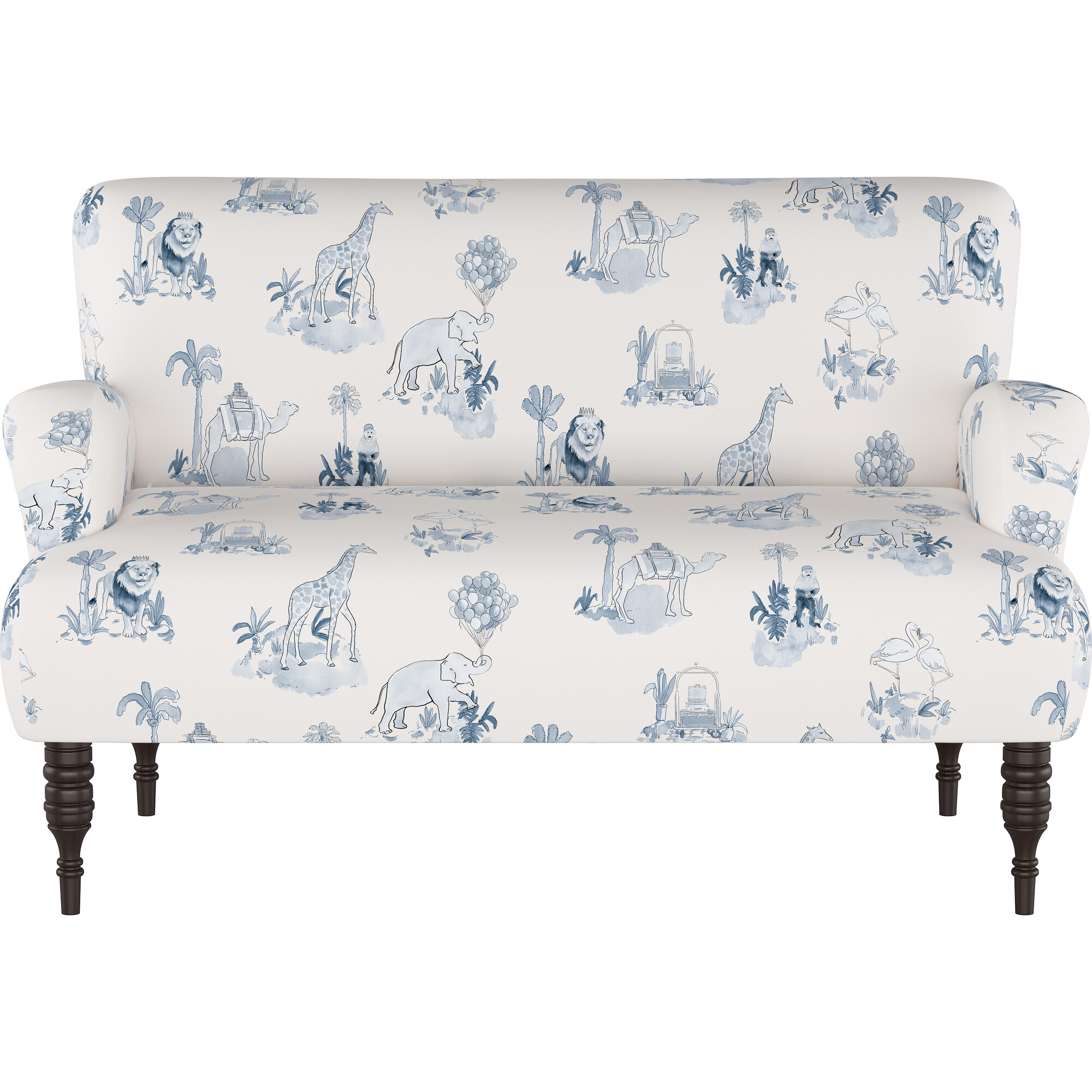 Settee Malin Toile Blue Gray Malin x Cloth Company Sofas Sectionals Maisonette