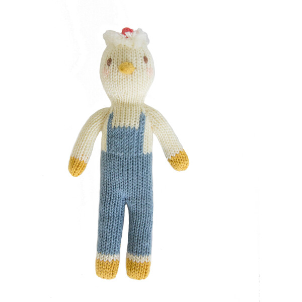 Benedict the Chicken Knit Rattle, White/Blue - Blabla Kids Teethers ...
