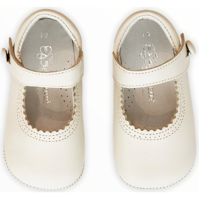 Leather Mary Jane Crib Shoe, Beige - Bee nene Exclusives | Maisonette