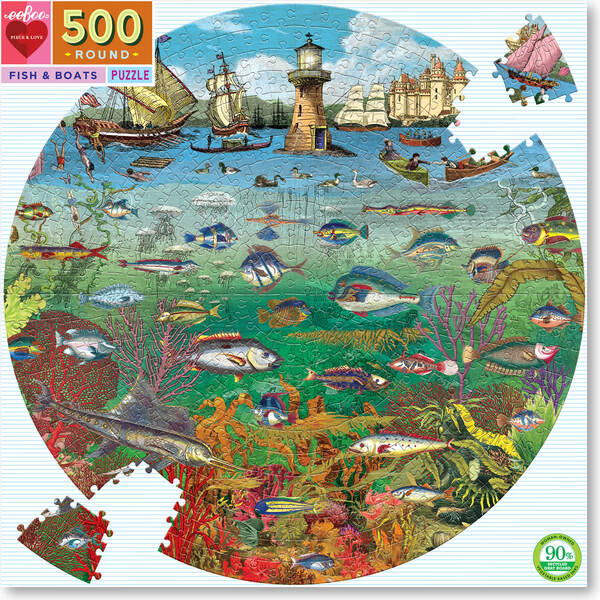 Fish & Boats 500-Piece Round Puzzle - eeBoo Puzzles | Maisonette