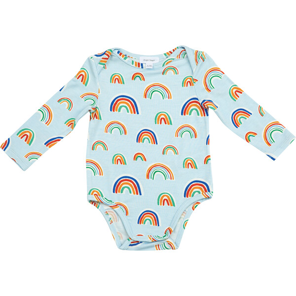 Lap Shoulder Bodysuit, Blue Rainbows - Angel Dear Rompers | Maisonette