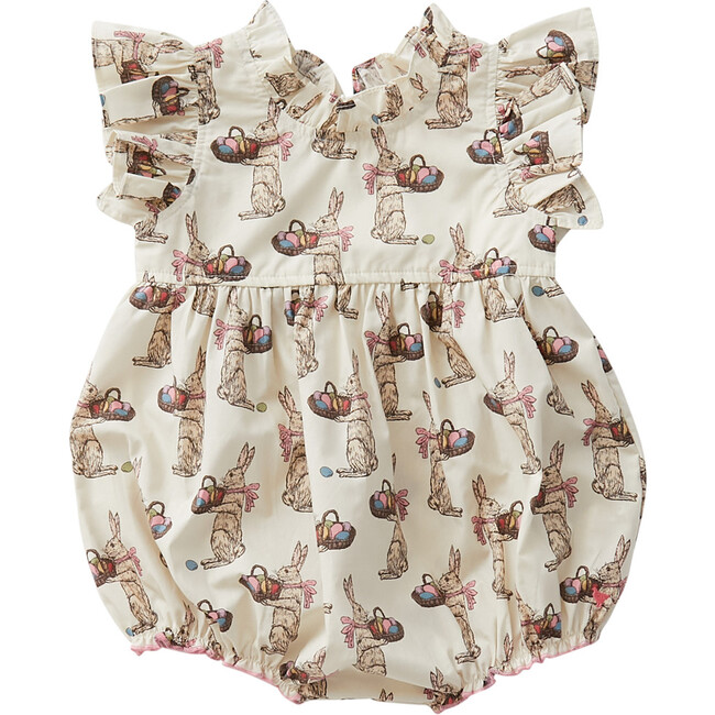 Jennifer Bubble, Antique White Rabbits - Pink Chicken Rompers | Maisonette