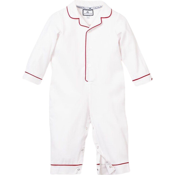 White Romper with Red Piping - Petite Plume Sleepwear | Maisonette