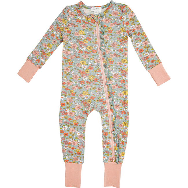 Floating Floral 2 Way Zipper Romper, Blue - Angel Dear Rompers | Maisonette