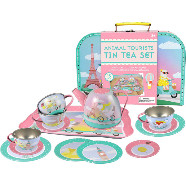 Animal Tourists Tin Tea Set - Bright Stripes Play Food & Accessories ...