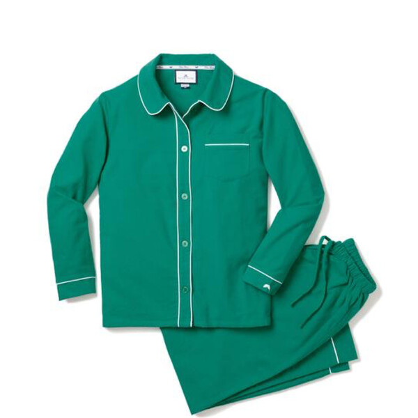 Women's Flannel Pajamas, Forest Green & Double Piping - Petite Plume ...