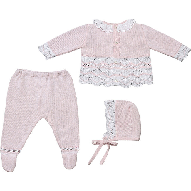 Knitted 3-Piece Set, Pink - Bee nene Tops | Maisonette