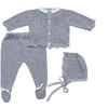 Knitted 3-Piece Set with Ribbons, Grey - Bee nene Tops | Maisonette