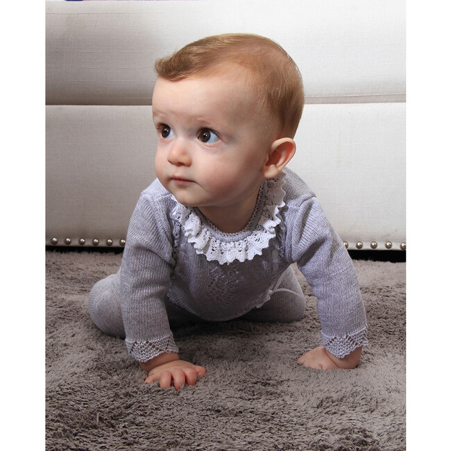 Knitted 3-Piece Set with Ribbons, Grey - Bee nene Tops | Maisonette