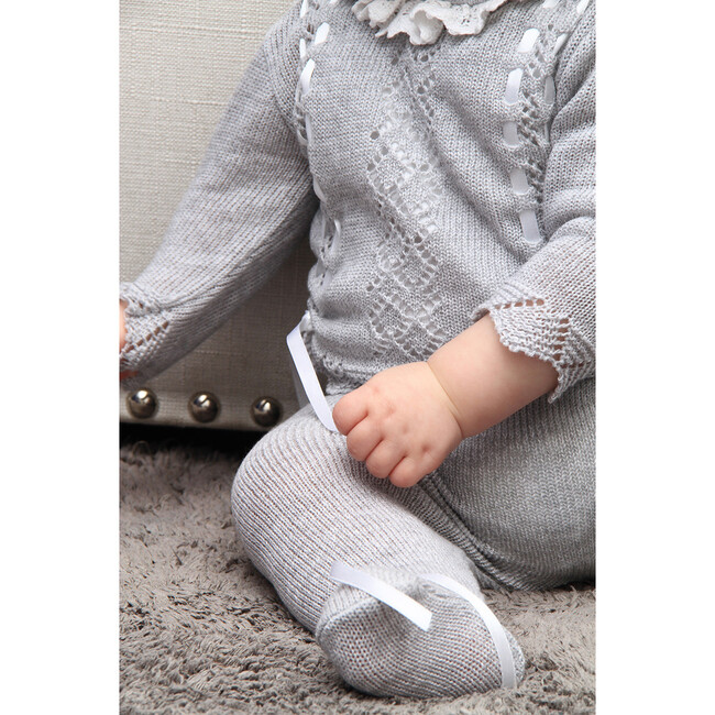 Knitted 3-Piece Set with Ribbons, Grey - Bee nene Tops | Maisonette