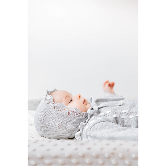 Knitted 3-Piece Set with Ribbons, Grey - Bee nene Tops | Maisonette