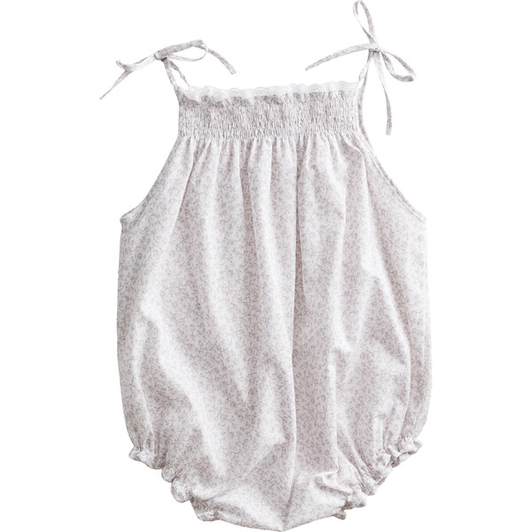 Ditsy Floral Ruffle Romper, Beige - Belle Enfant Rompers | Maisonette