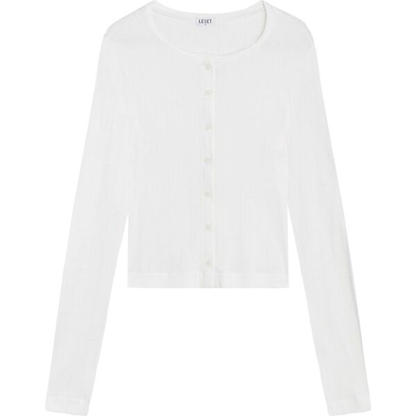 Women's Pointelle Classic Crew Cardigan, White - Leset Sweaters ...