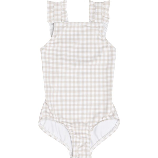 Tan Gingham Ruffle Strap One Piece Minnow Swim Maisonette