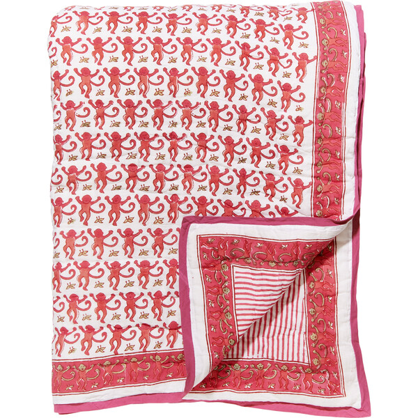 Monkey Quilt, Pink - Roller Rabbit Blankets & Quilts | Maisonette