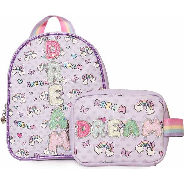 DREAM' Rainbow Bright Print Mini Backpack and Pouch Gift Set, Purple ...