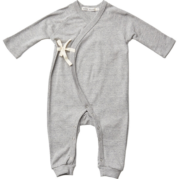 Noe Wrap Onesie, Heather Grey - Petits Vilains Rompers | Maisonette
