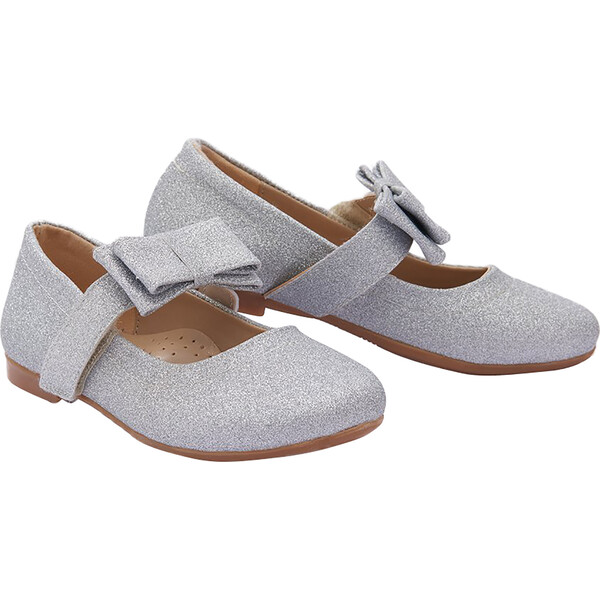 Sparkly Bow Flats, Silver - Perla Shoes | Maisonette