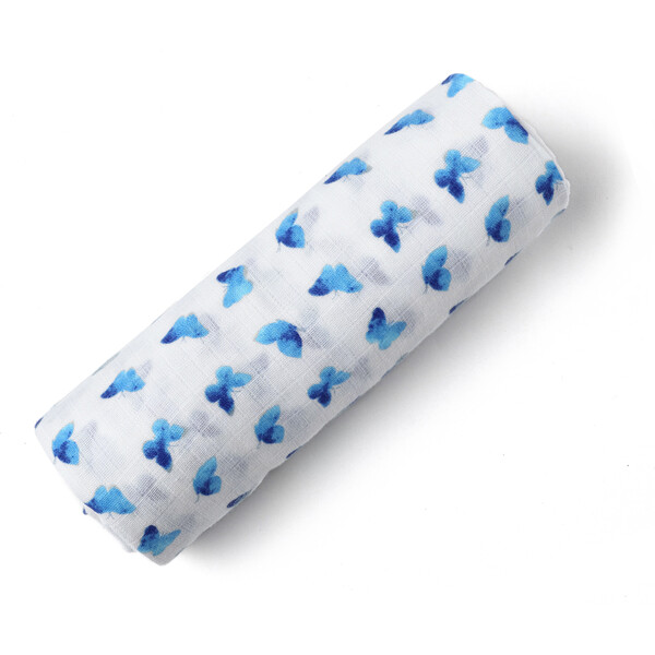 Organic Cotton Muslin Swaddle, Blue Butterfly - Malabar Baby Swaddles ...