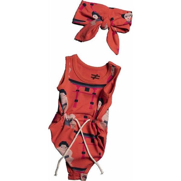 Sumo Rope-Tie Bodysuit & Headband, Coral - Moi Noi Pants | Maisonette