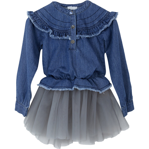 Denim Tutu Dress, Blue - Pinolini Dresses | Maisonette