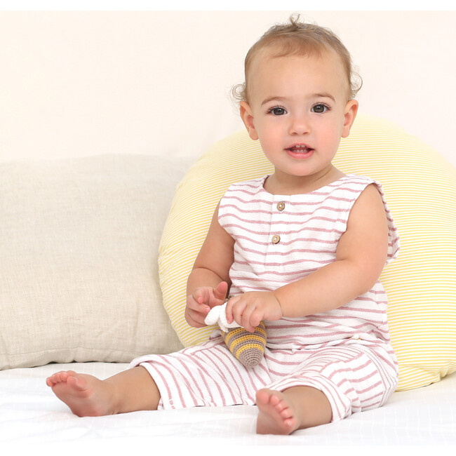 Crochet Mini Bee Pink Stripe Romper - Albetta Swim | Maisonette