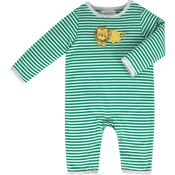 Crochet Lion Green Stripe Babygro - Albetta Basics | Maisonette