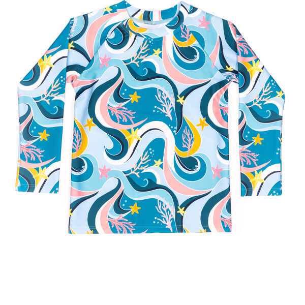Mini Blake Kids Long Sleeve Rash Guard, Ocean Candy Wave Pacific Blue ...