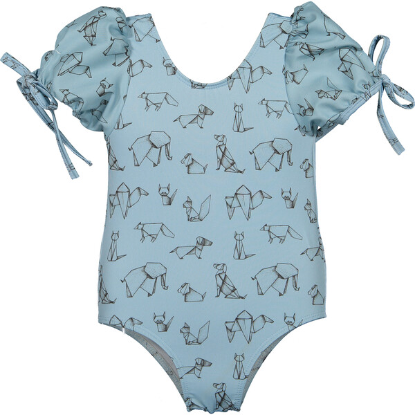 Origami One Piece Swimsuit With Balloon Sleeves, Powder Blue - Paper ...