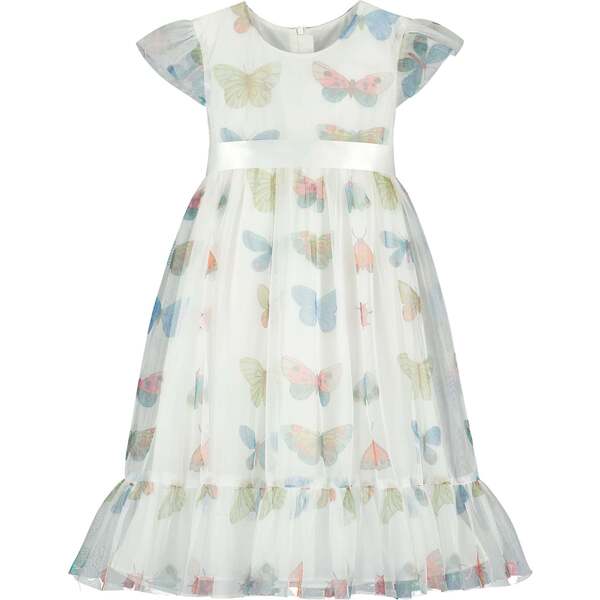 Clara Butterfly Georgette Girls Party Dress, White - Holly Hastie ...