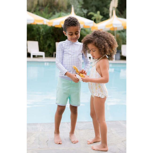 Unisex Oasis Blue Gingham Rashguard - Minnow Swim | Maisonette