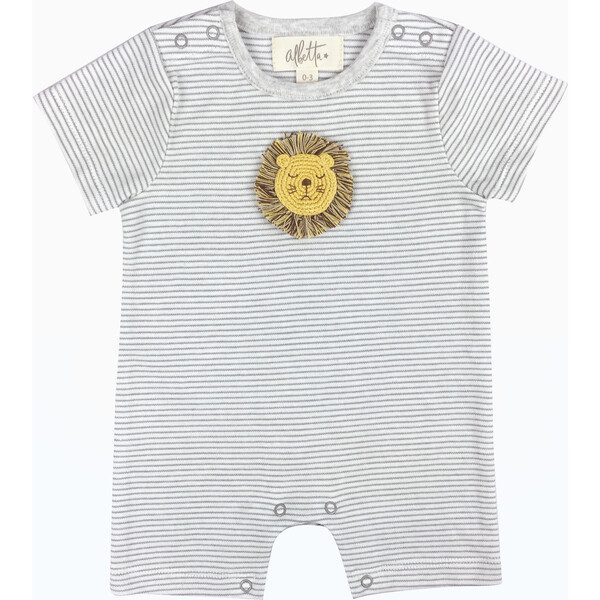Crochet Lee Lion Grey Stripe Babyvest - Albetta Rompers | Maisonette