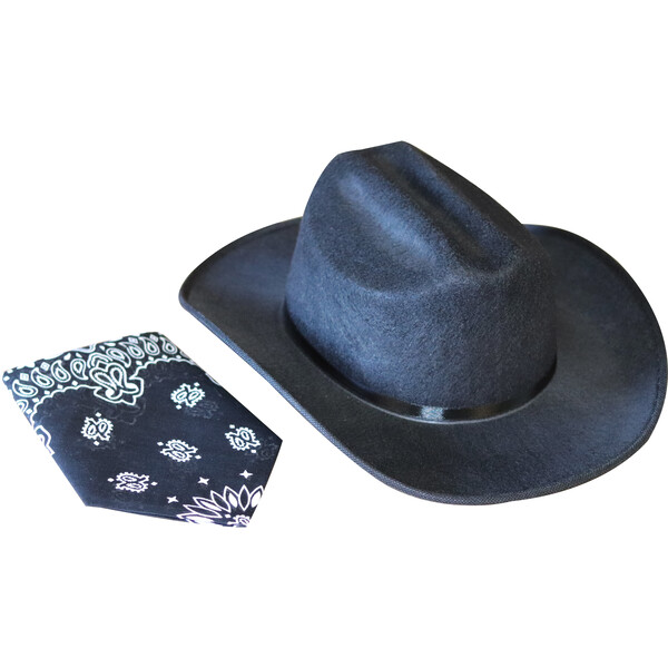 Jr. Cowboy Hat w/ Bandanna, Black - Aeromax Kids | Maisonette