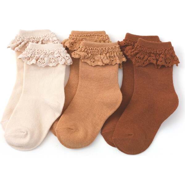 Lace Midi Sock 3-pack, Sahara - Little Stocking Co. Tights & Socks ...