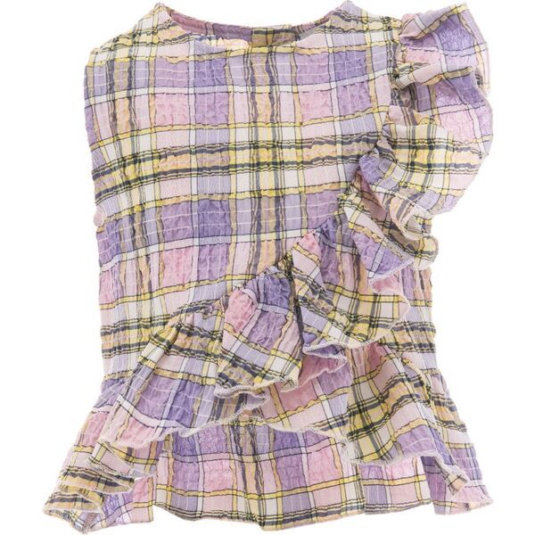 Plaid Ruffle Blouse, Purple - Pinolini Tops | Maisonette