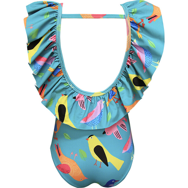 Girls Half Pool Swimsuit, Birds Collage Green - Pepita & Me Swim ...