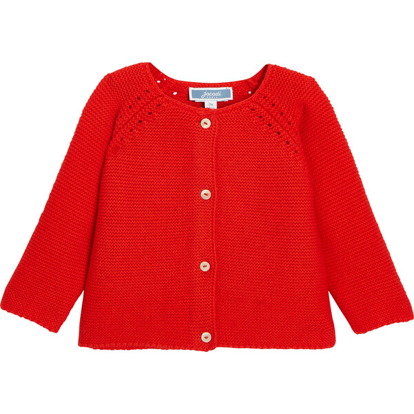 Baby Garter Stitch Cardigan, Bright Red - Jacadi Girl Clothing | Maisonette