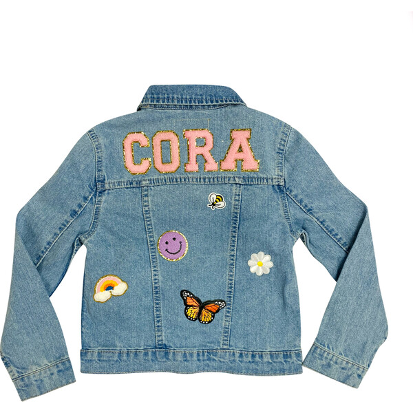 Custom Light Wash Denim Jacket, Pink Letters - Little Chicken ...