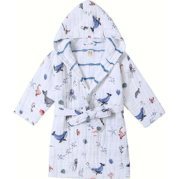 Certified Organic Muslin Reversible Bath Robe, Under The Sea - Malabar ...