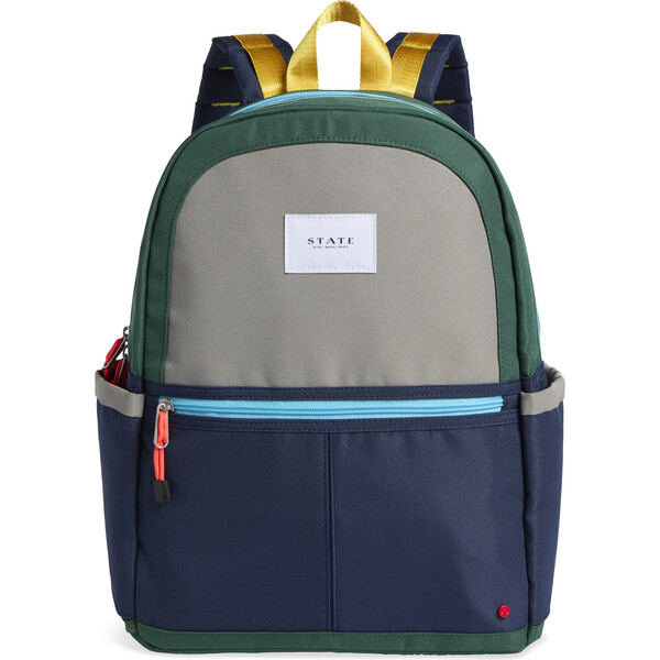 Kane Kids Double Pocket Backpack, Green/Navy - STATE Bags | Maisonette
