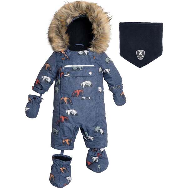 Printed Grizzlys One Piece Baby Snowsuit, Navy - Deux par Deux ...