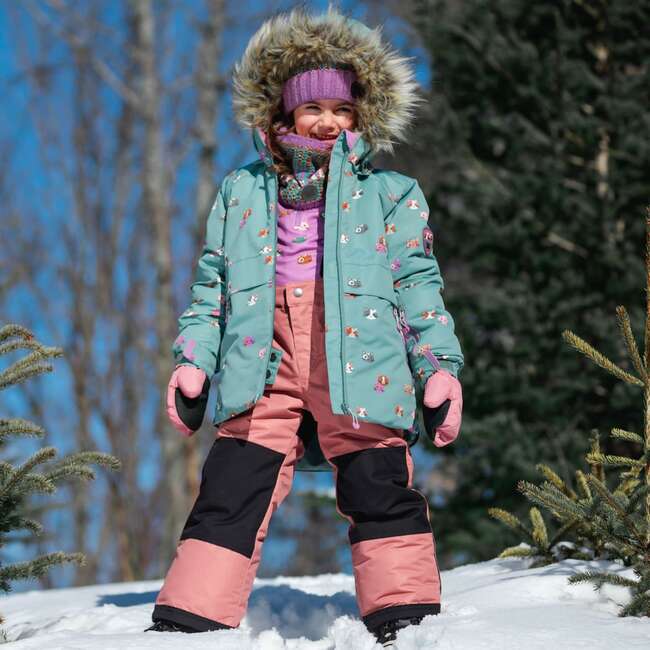 Printed Little Cats Two Piece Snowsuit, Sage Green And Brown - Deux par ...